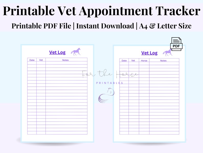 Printable Equine Health Log, Veterinary Visit Tracker, Horse Health ...