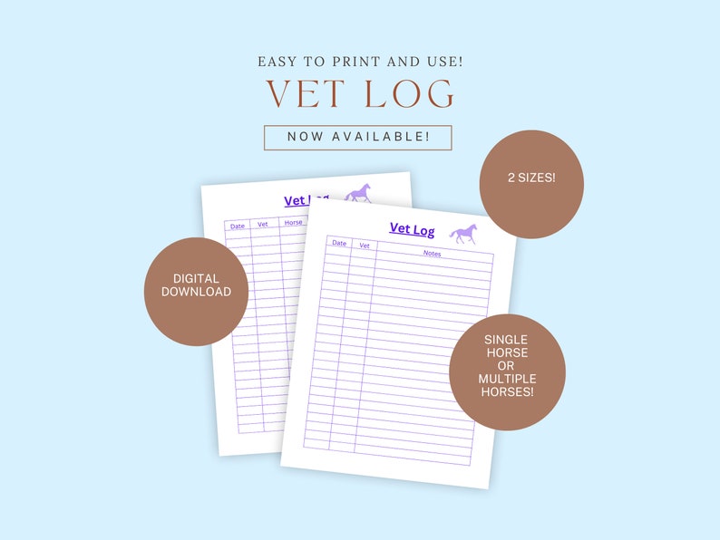 Printable Equine Health Log, Veterinary Visit Tracker, Horse Health ...