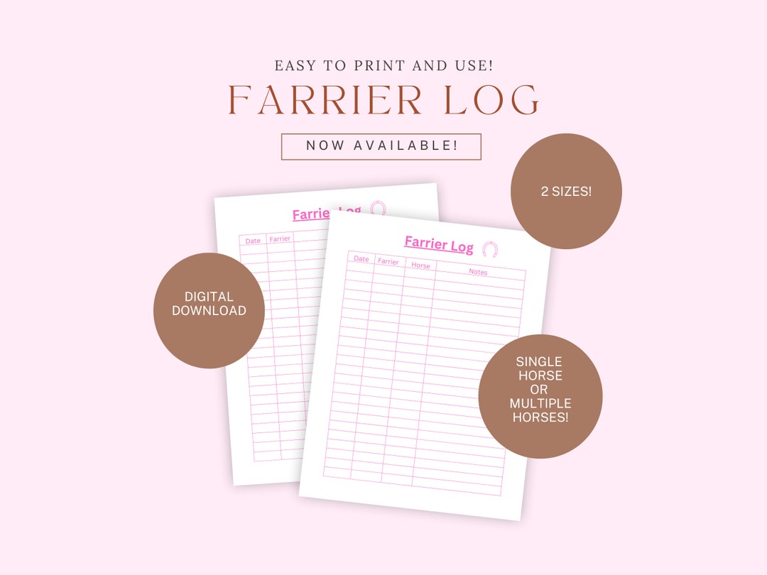 Printable Farrier Log, Farrier Visit Printable Tracker, Farrier ...
