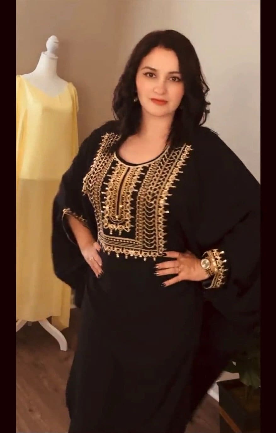 Egyptian Galabeya With Gold Trim And Sequins Etsy