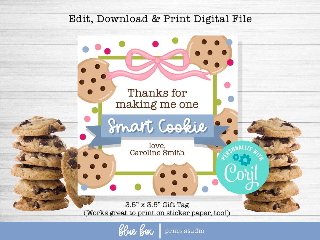 Editable Printable Gift Tag Teacher Appreciation Smart Cookie Gift Tag ...