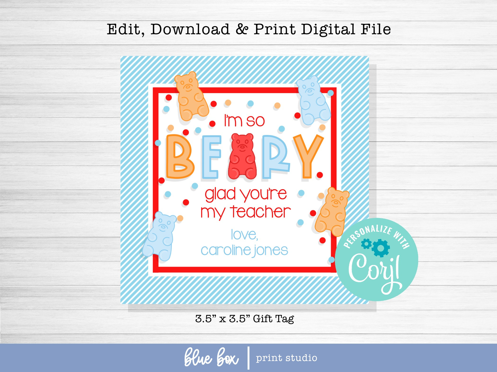 Editable Printable Gift Tag Teacher Appreciation Beary Glad You're My ...