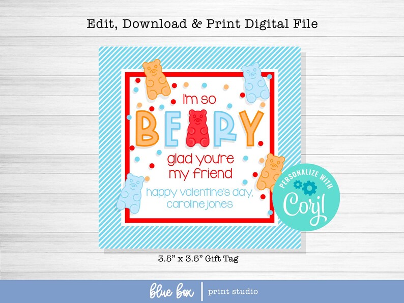 Editable Printable Gummy Bear Beary Glad Valentine Gift Tag Treat - Etsy