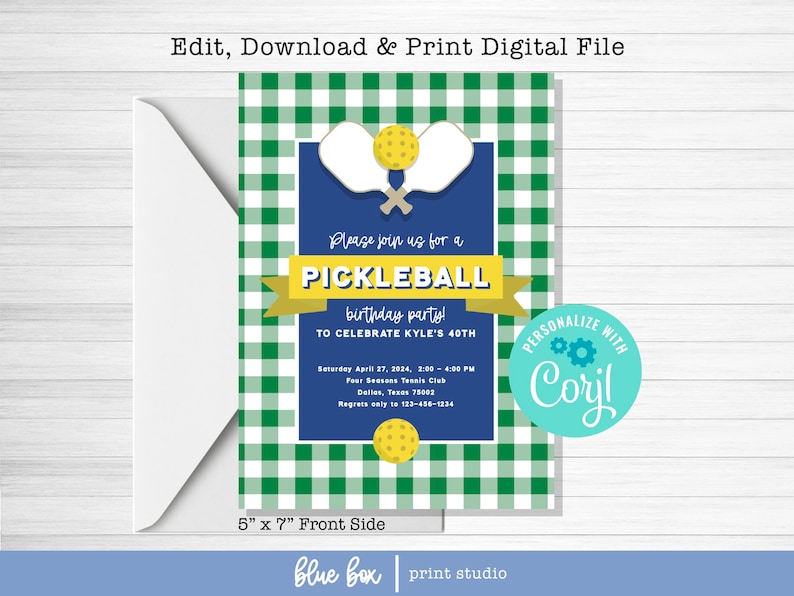 Editable Printable Pickleball Gingham Birthday Party Invitation - Etsy