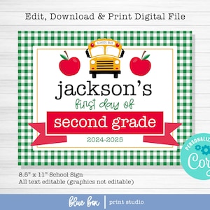 Editable School Bus School Sign, Boys Back to School Sign, First Day of ...