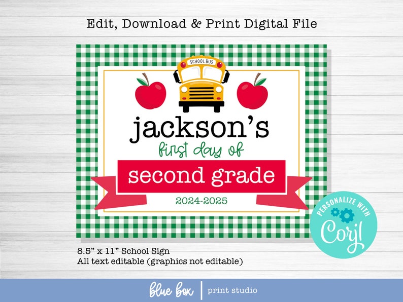 Editable School Bus School Sign, Boys Back to School Sign, First Day of ...