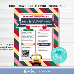 Editable Printable Back to School Flyer Newsletter PTA PTO Meet the ...