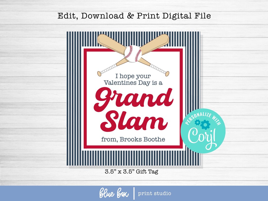 Editable Printable Valentine Gift Tag Treat Grand Slam Baseball Peanuts ...