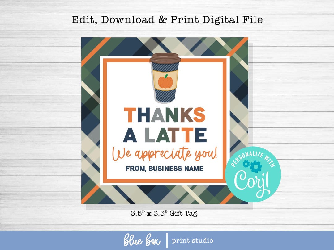 Editable Printable Fall Coffee Gift Tag Corporate Gift Healthcare ...