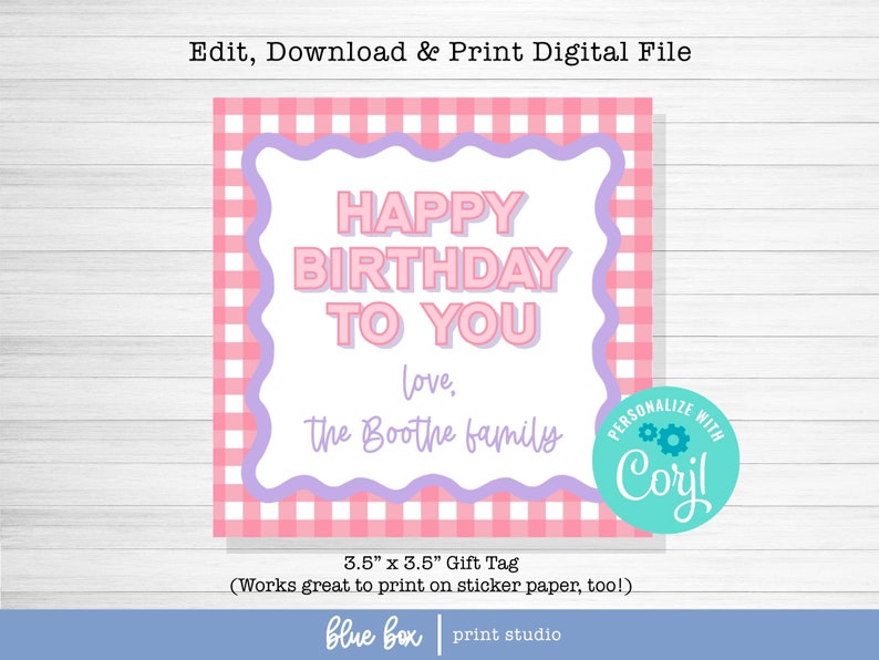 Editable Printable Gift Tag Sticker Happy Birthday to You Block Letters ...