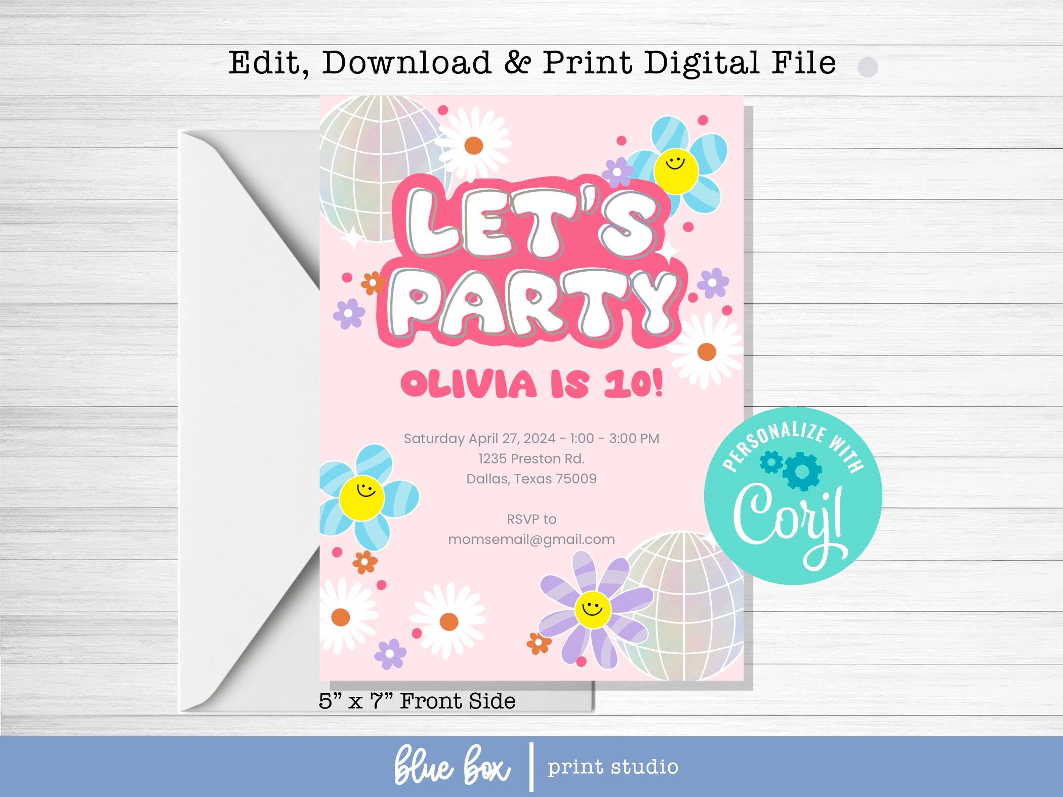Let's Party Groovy Girls Birthday Daisy Smiley Faces Disco Ball ...