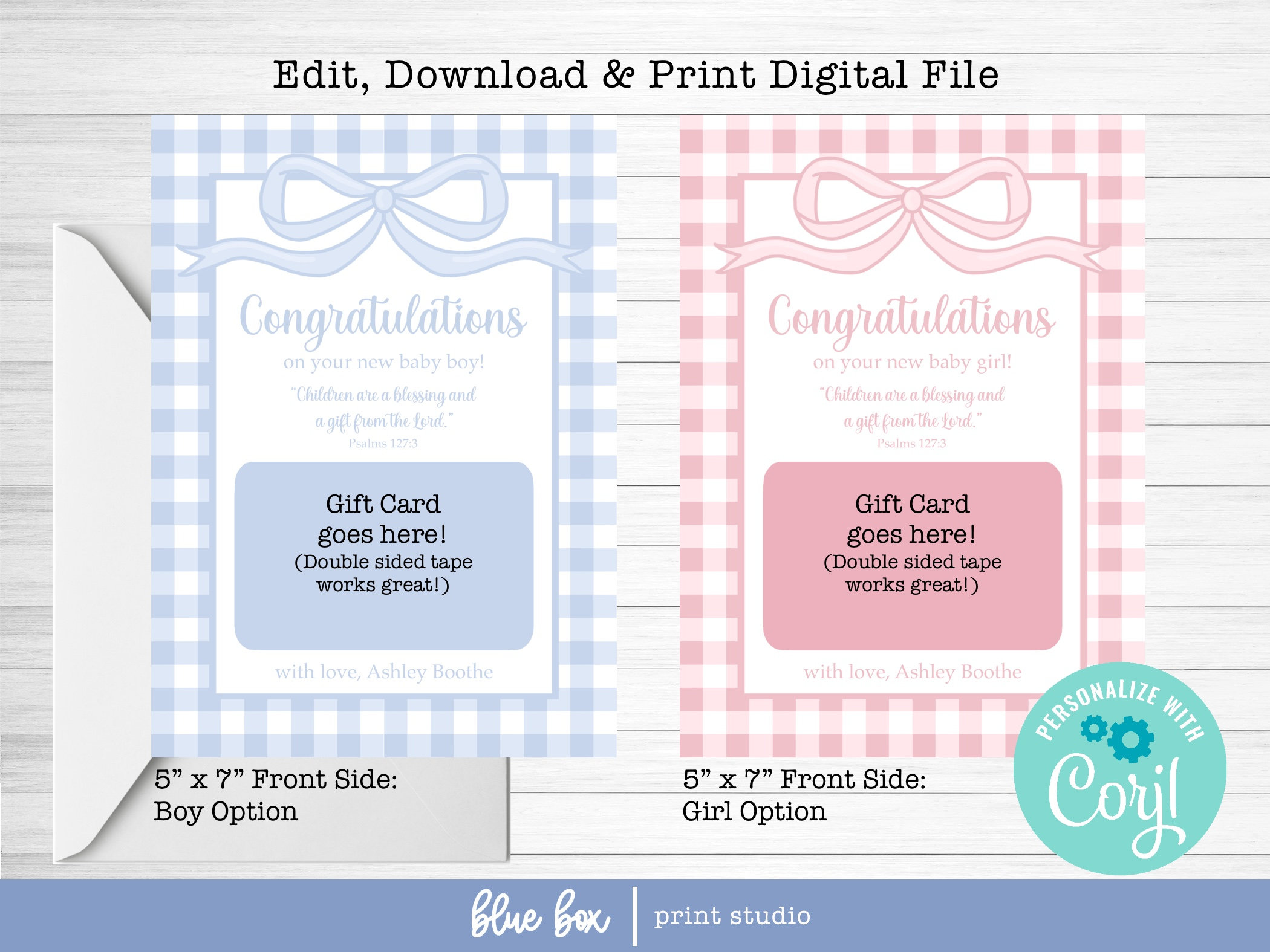 Editable Printable Baby Bow Gift Card Holder, 5" X 7", Baby Shower Gift ...