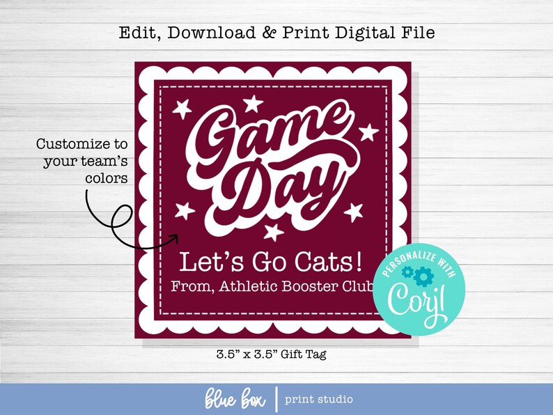 Editable Printable Gift Tag Game Day School Spirit Varsity Sports Good ...