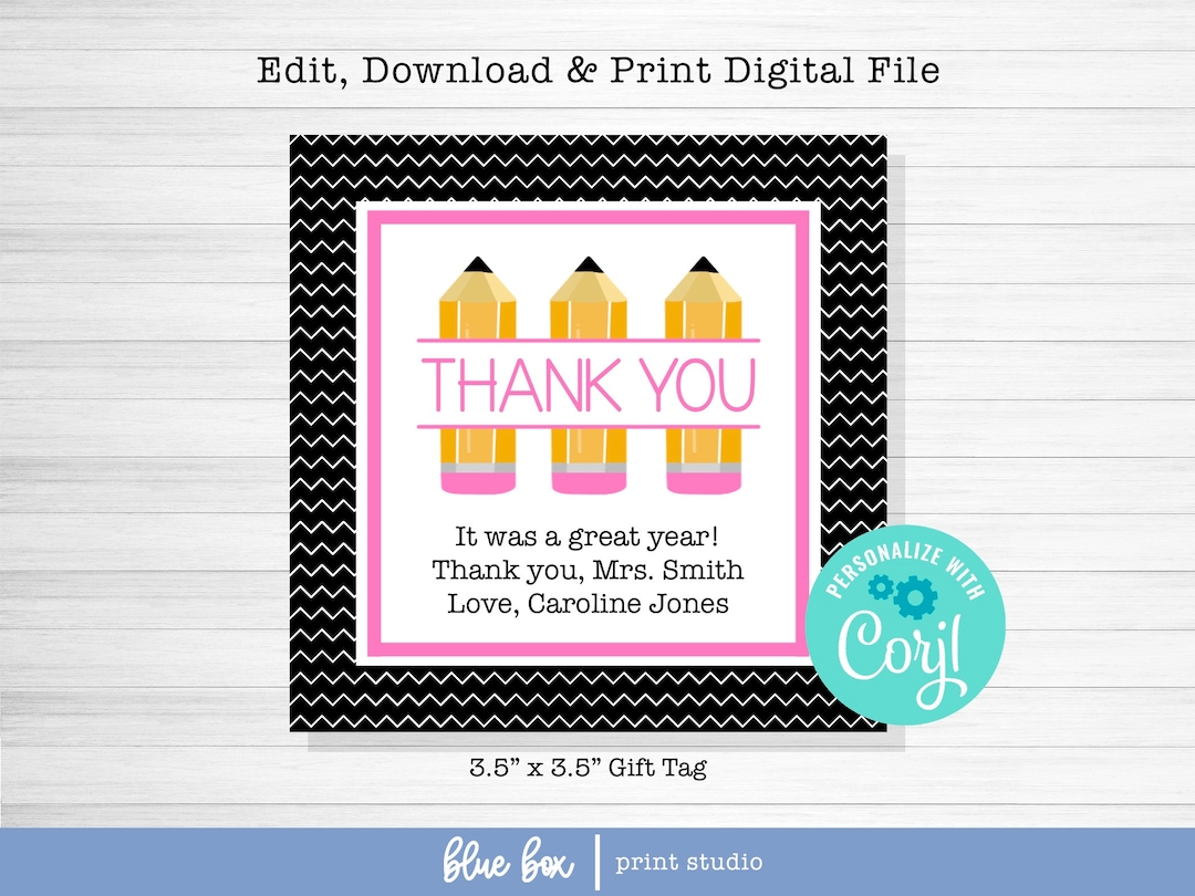 Editable Printable Gift Tag Teacher Appreciation Pencils Thank You - Etsy