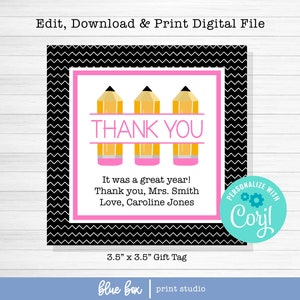 Editable Printable Gift Tag Teacher Appreciation Pencils Thank You - Etsy