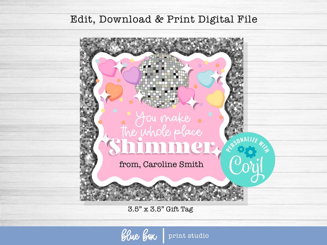 Editable Printable Shimmer Swifty Valentine Gift Tag Treat Pink ...