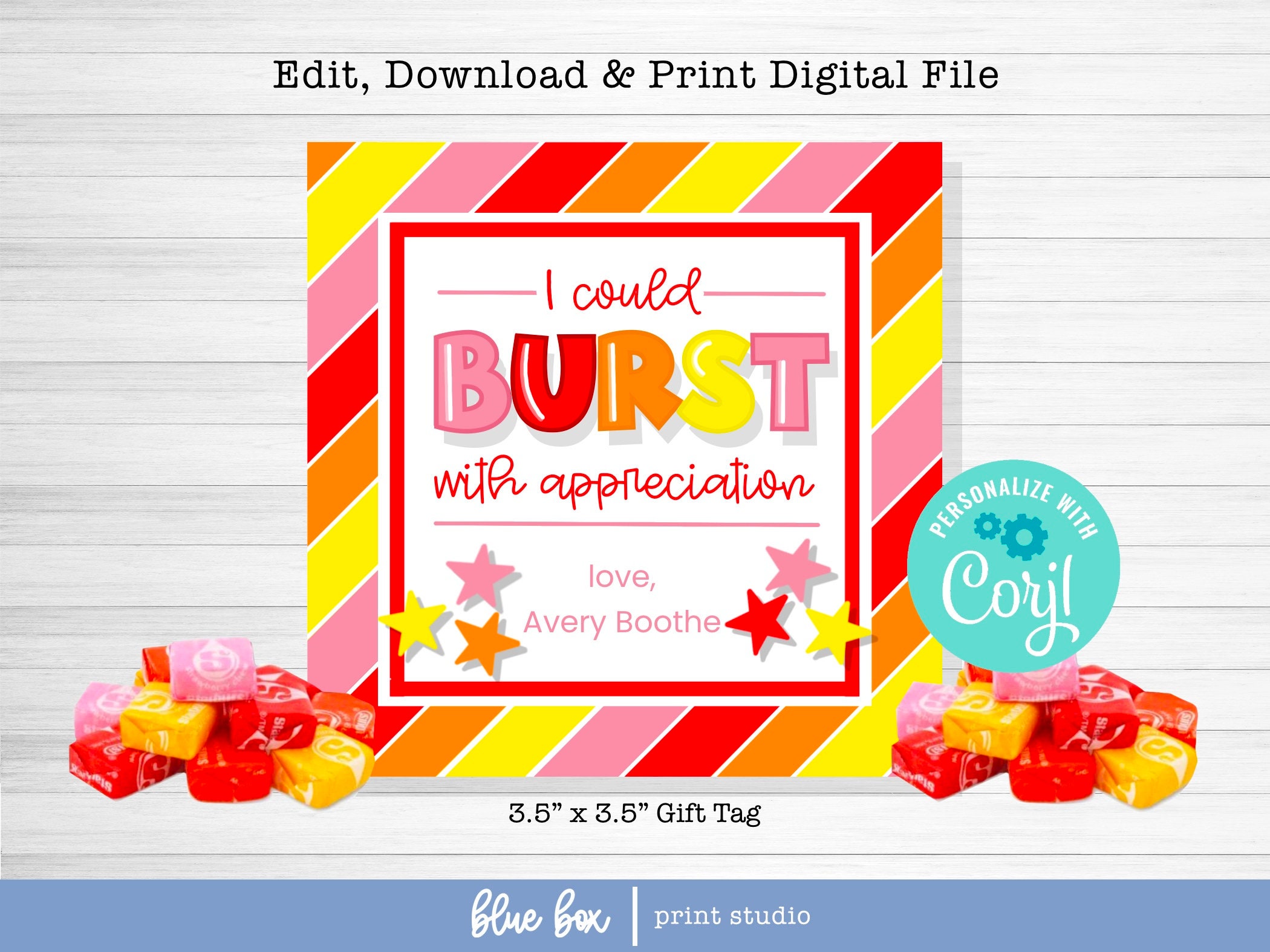 Editable Printable Gift Tag Teacher Appreciation Starburst Stars ...