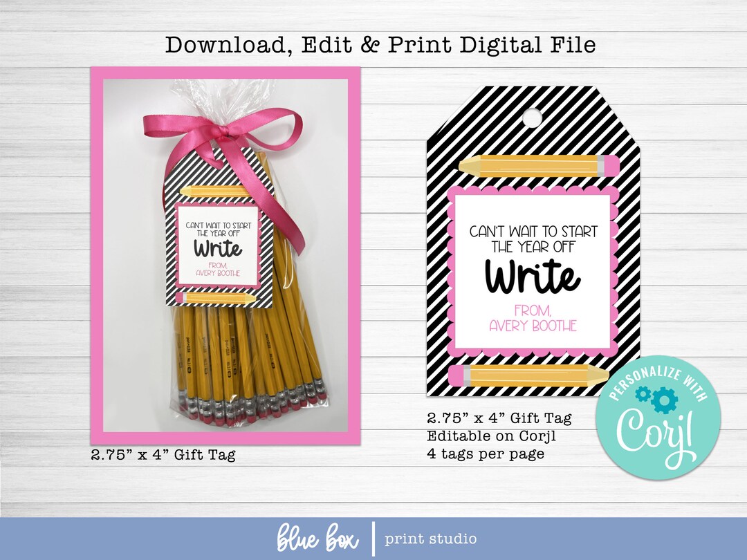Personalized Gift Tag, Custom Gift Tag, Editable Pencil Back to School ...