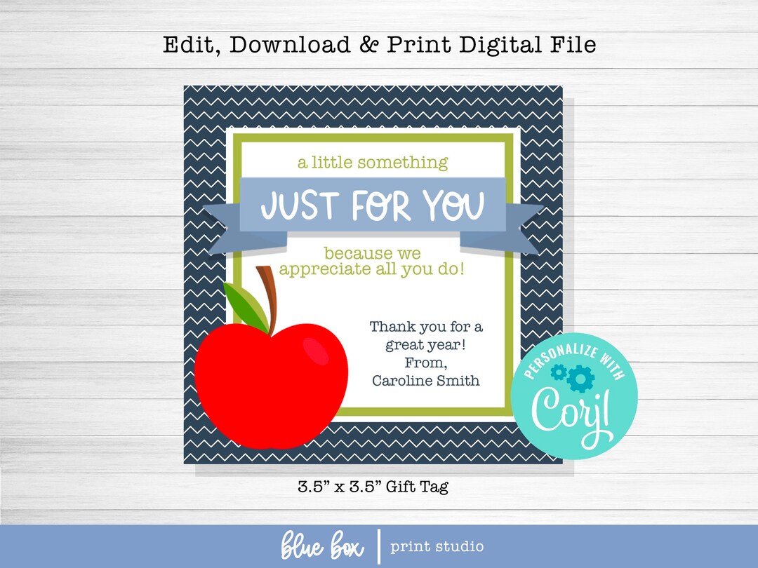 Editable Printable Gift Tag Teacher Appreciation Apple Thank You - Etsy