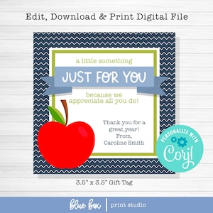 Editable Printable Gift Tag Teacher Appreciation Apple Thank You - Etsy