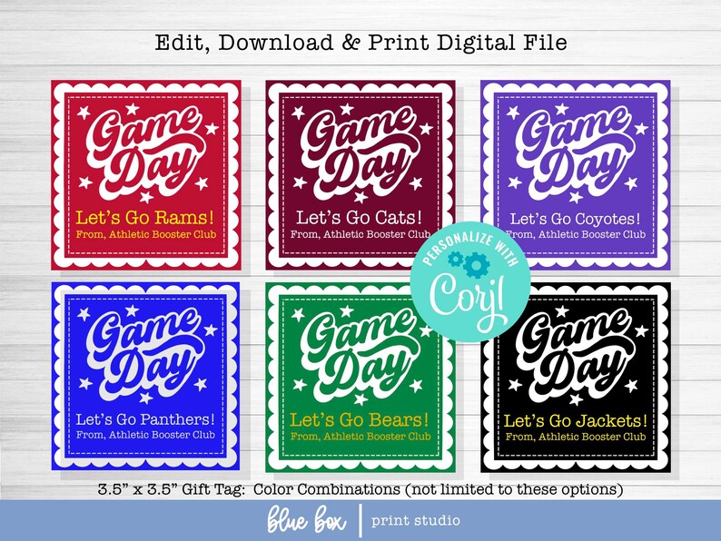 Editable Printable Gift Tag Game Day School Spirit Varsity Sports Good ...