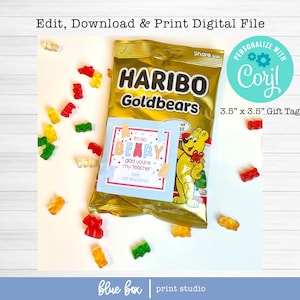 Editable Printable Gift Tag Teacher Appreciation Beary Glad You're My ...