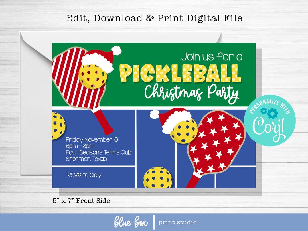 Pickleball Christmas Party Invitation: Editable Template (digital ...
