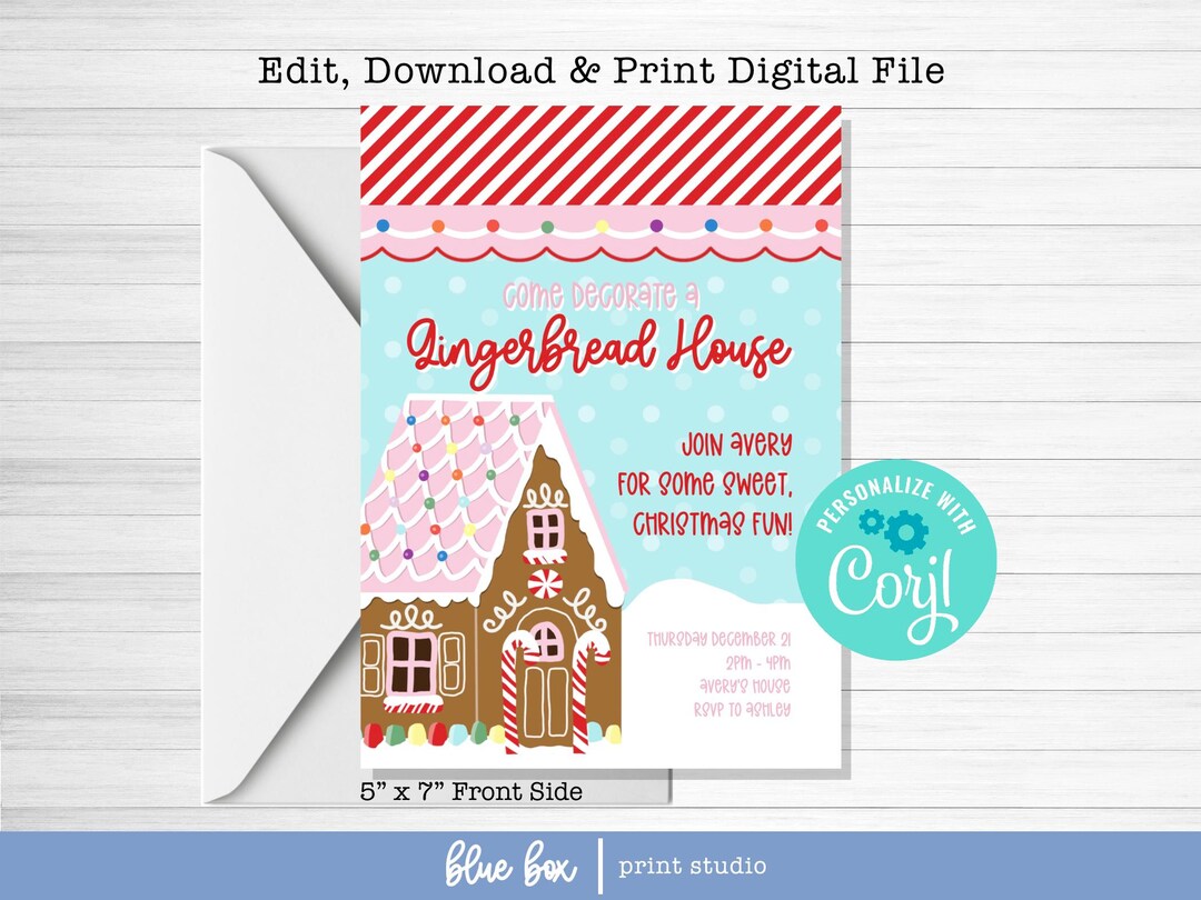 Editable Christmas Gingerbread House Decorating Party Invitation Red - Etsy