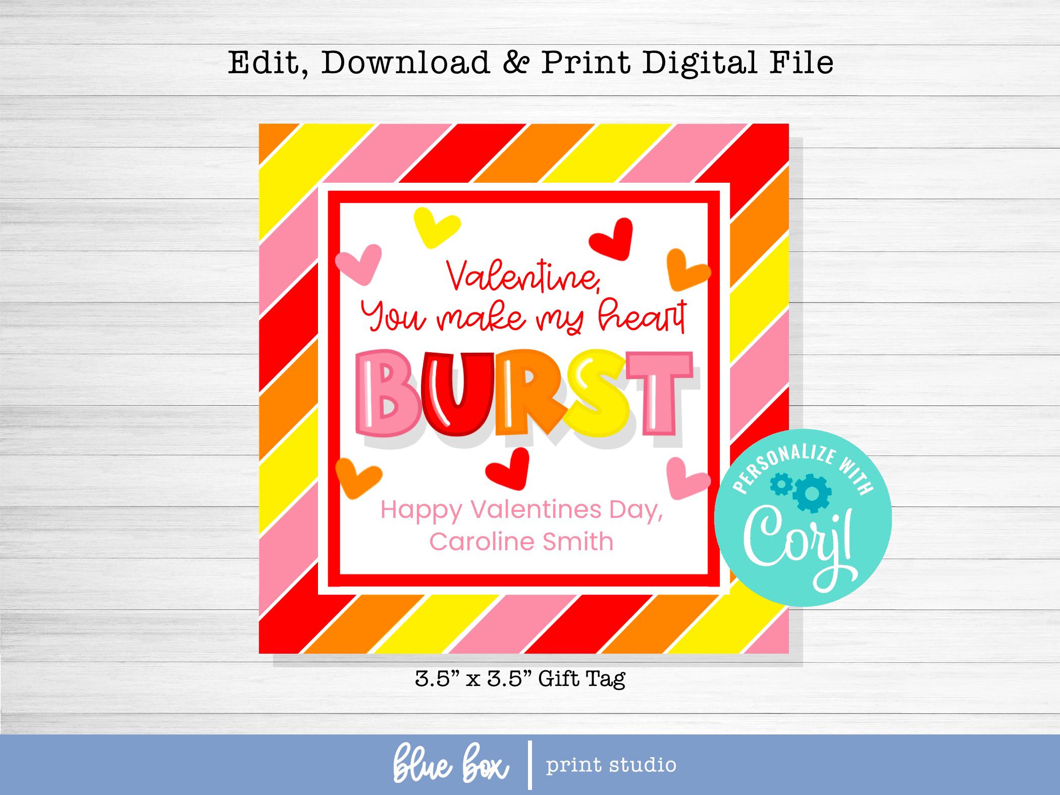Editable Printable Gift Tag Valentines Day Starburst Stars Bursting ...
