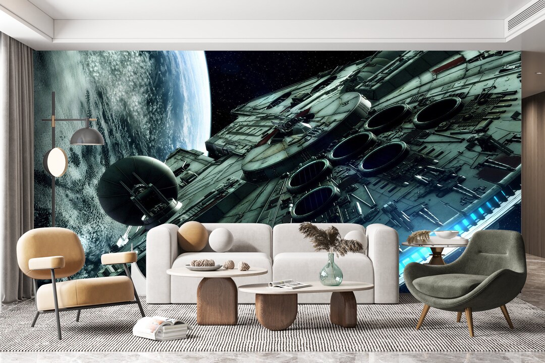 Millennium Falcon Earths Orbit Mural Wallpaper - Etsy