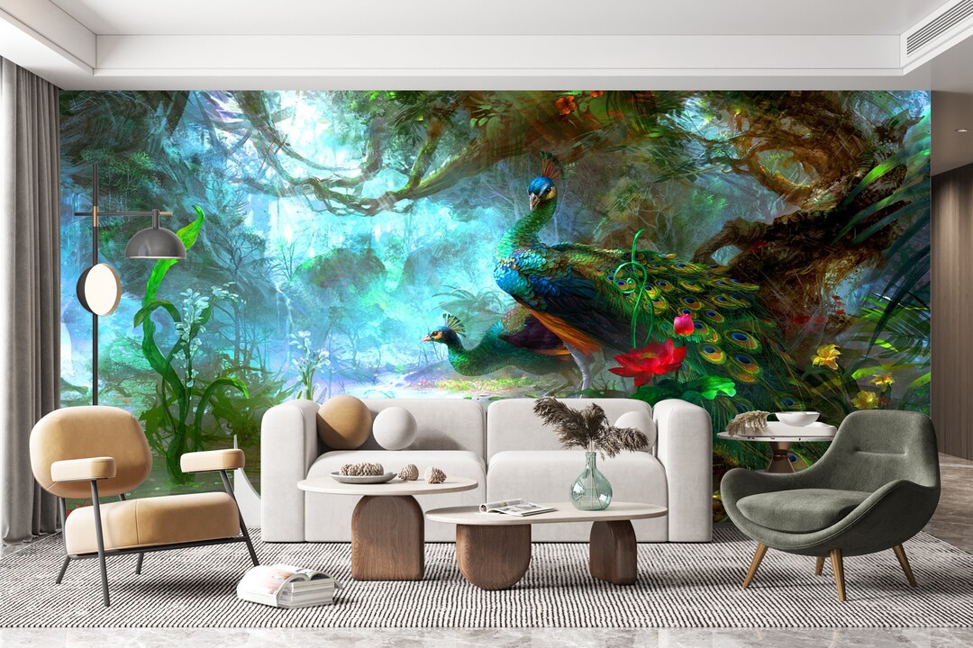 Peacocks Mural Wallpaper - Etsy