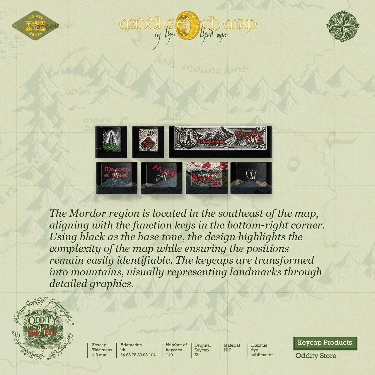 Lord of the Rings - Middle-earth Map Keycaps - Hobbit - Inspired ...