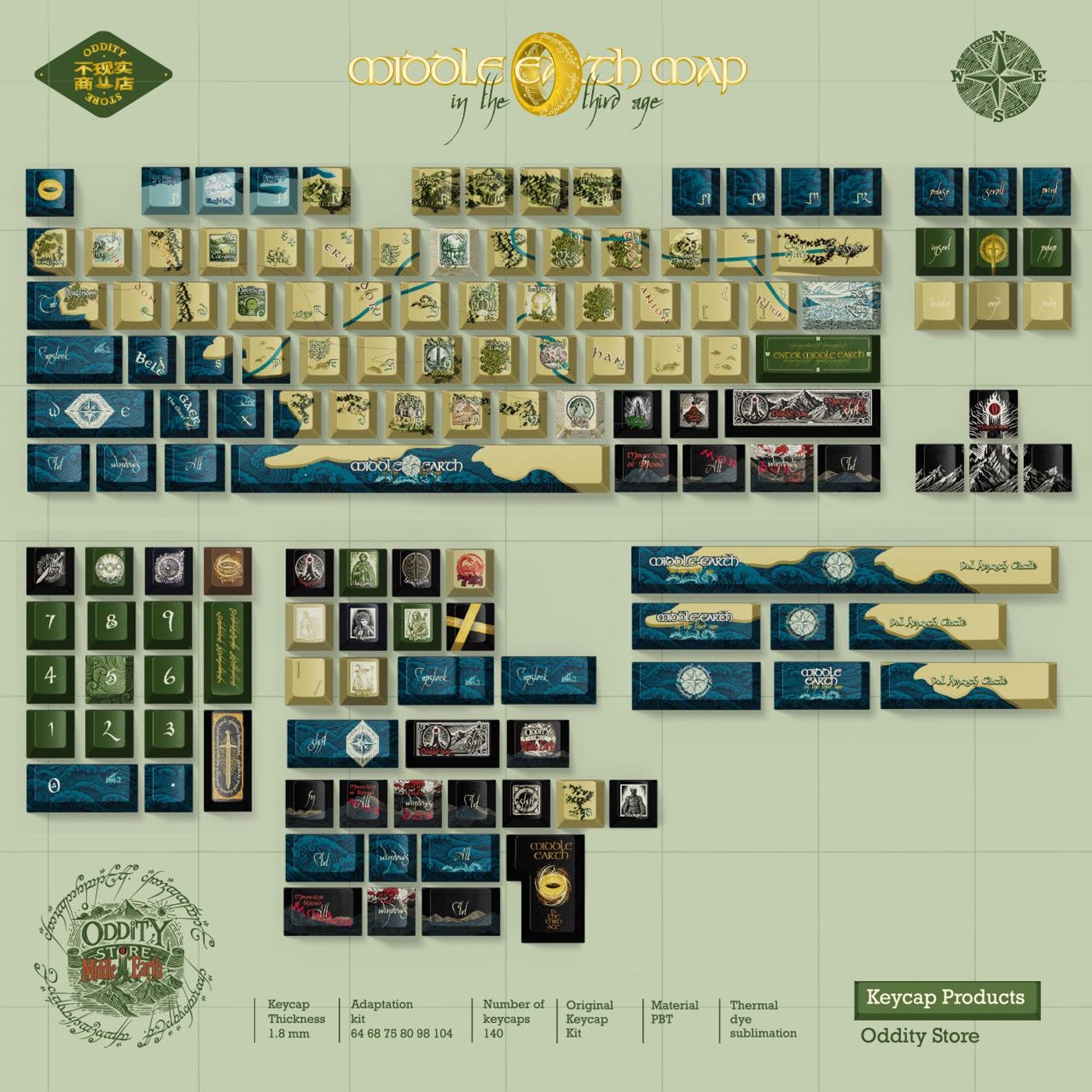 Lord of the Rings - Middle-earth Map Keycaps - Hobbit - Inspired ...