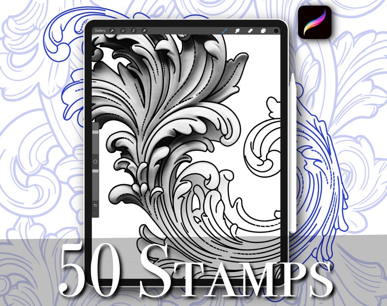 50x Procreate Ornamental Tattoo Stamps Brushes Set for Tattoo Designer ...