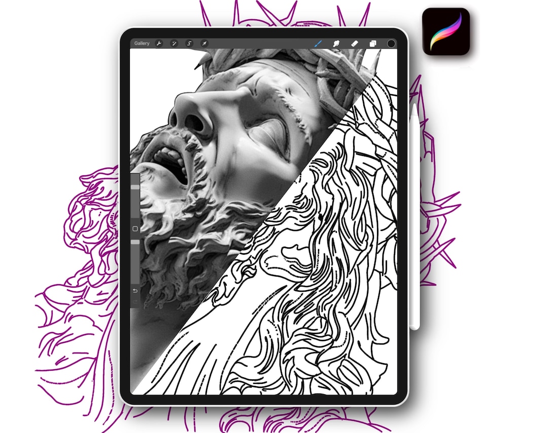 12x Procreate Jesus Angel Tattoo Stamps Brushes Set for Tattoo Designer ...