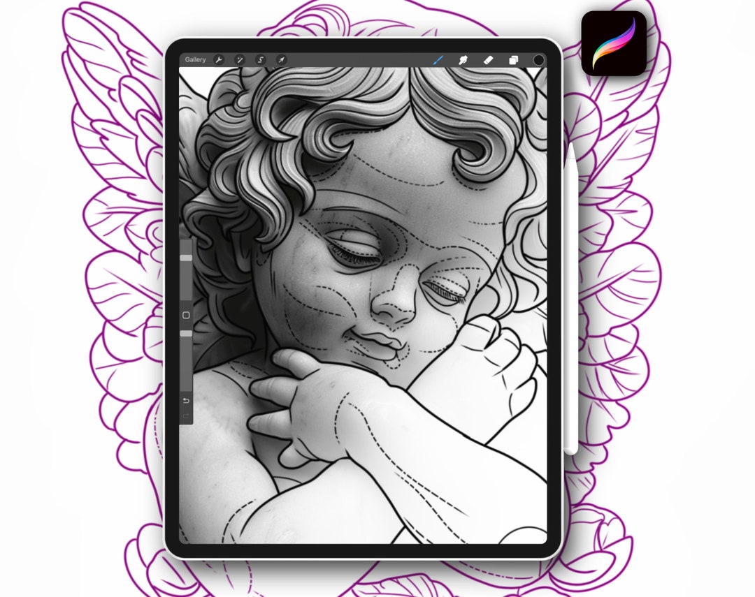 12x Procreate Baby Angel Tattoo Stamps Brushes Set for Tattoo Designer ...