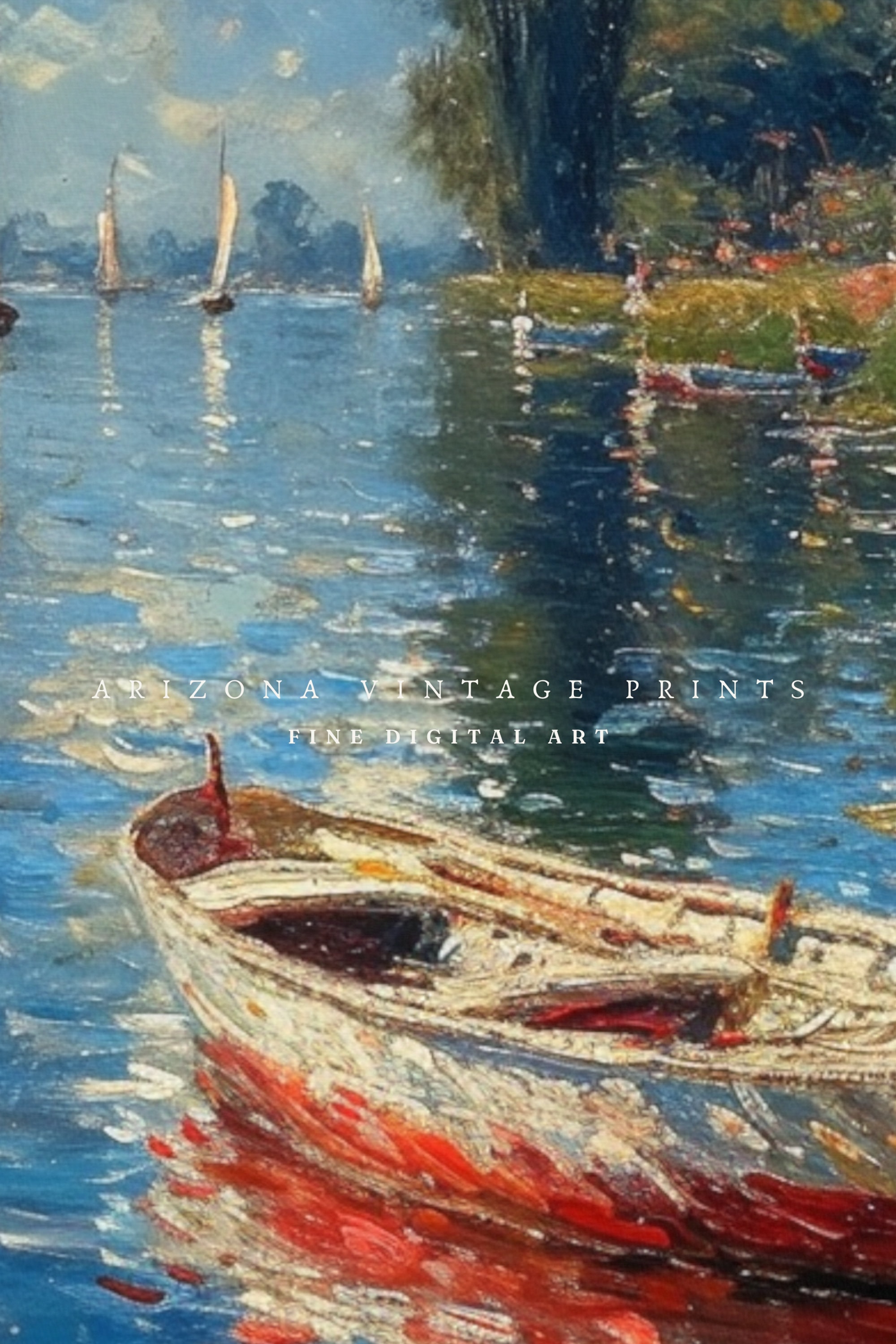 PRINTABLE Row Boat on the River Impressionist Oil Painting Vintage ...