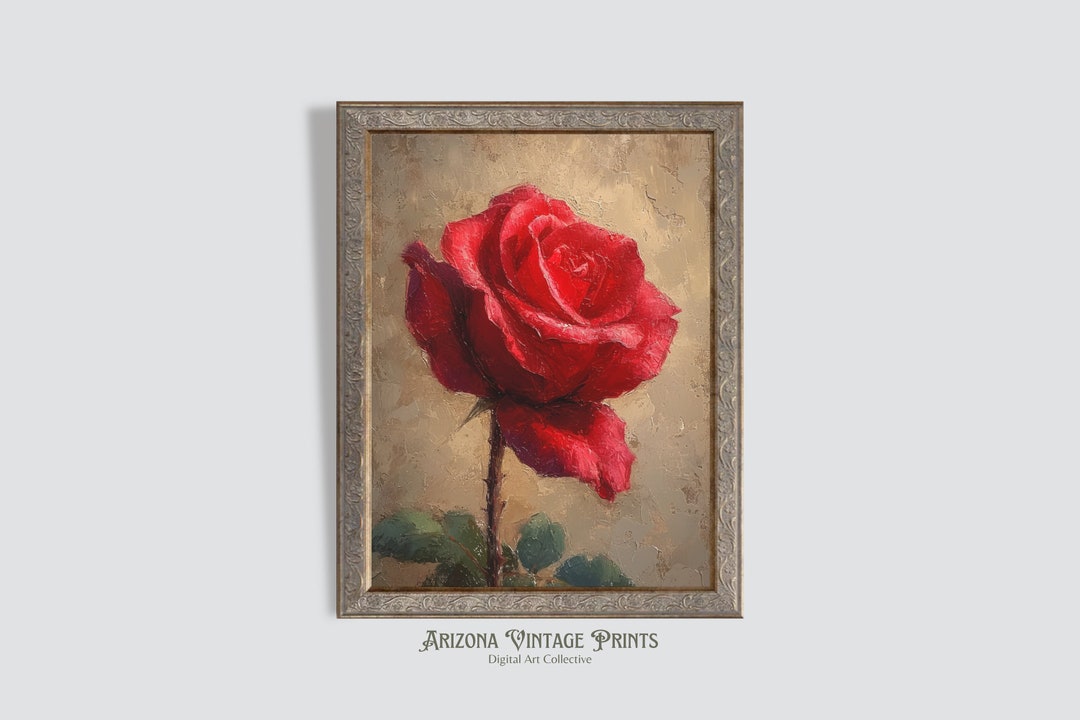 PRINTABLE - Red Rose | Antique Impressionist Oil Painting | Vintage ...