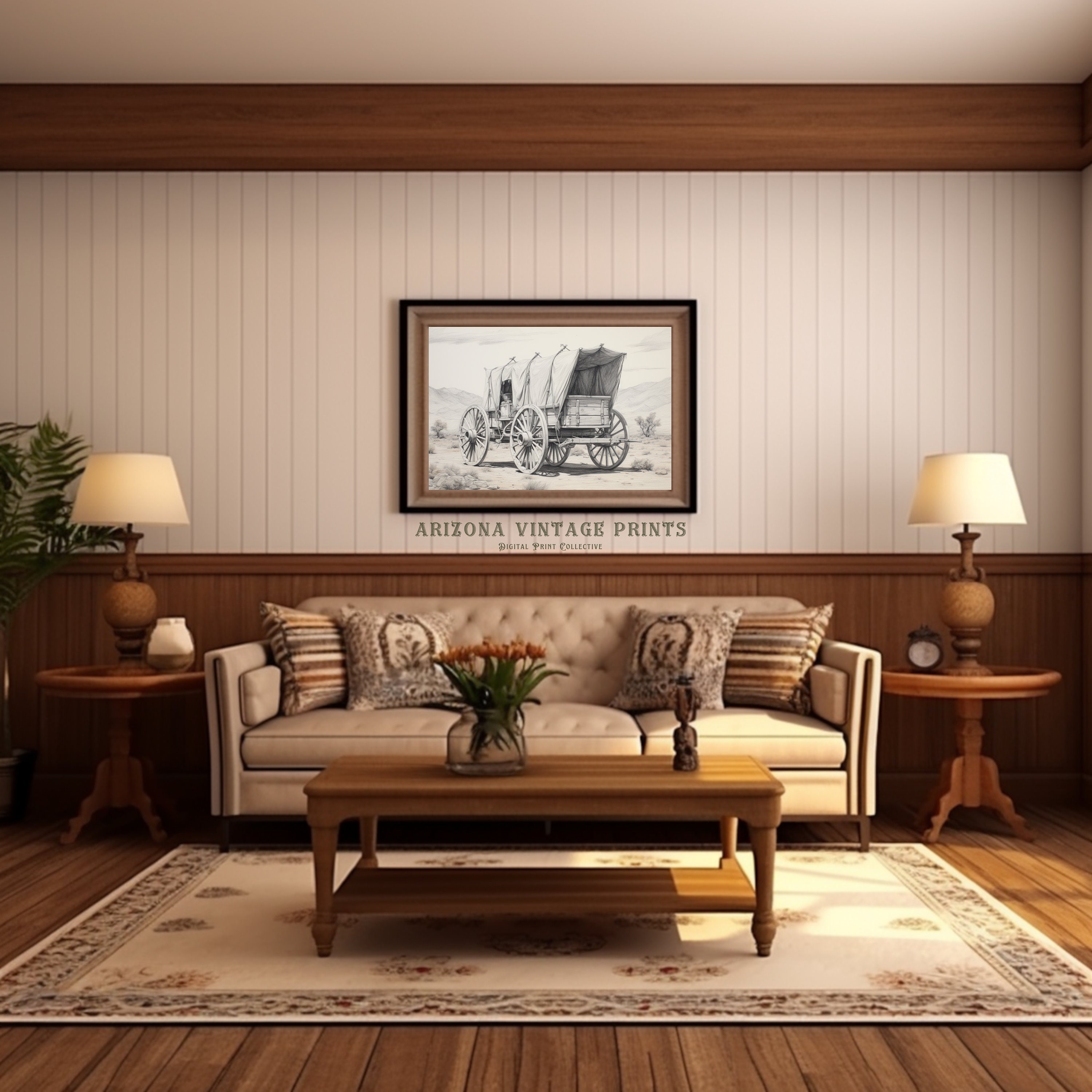 PRINTABLE Covered Wagon Pencil Sketch Drawing Grey-tone Pencil on Paper ...