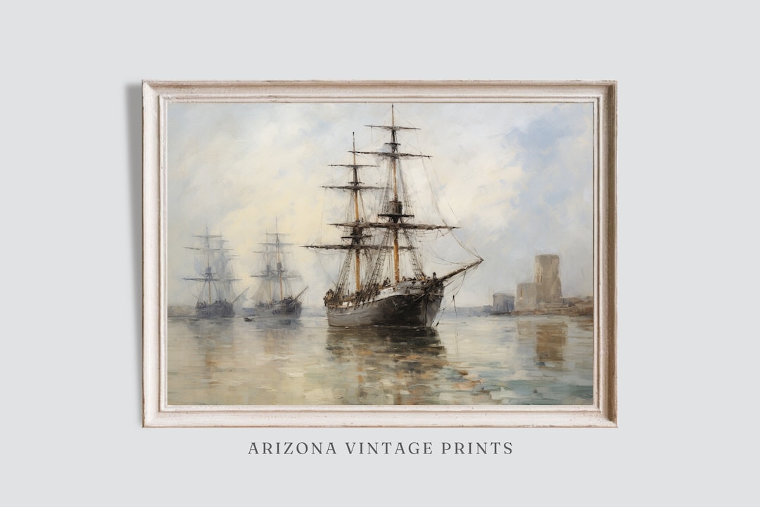 French Passenger Ships Print: Vintage Impressionist Seascape (digital ...