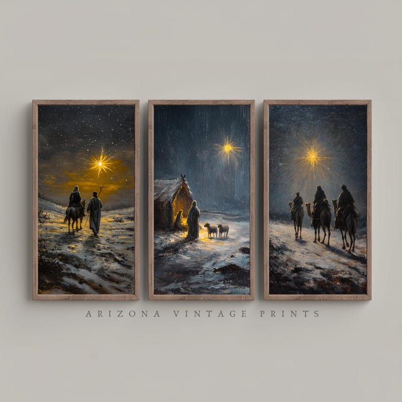 Vintage Nativity Scene Print Set: Impressionist Christmas Art (digital ...