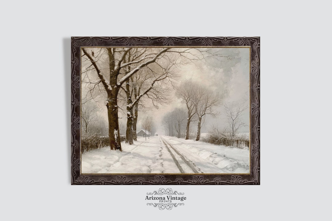 PRINTABLE Snowy Day - Muted Winter Landscape Painting - Vintage ...