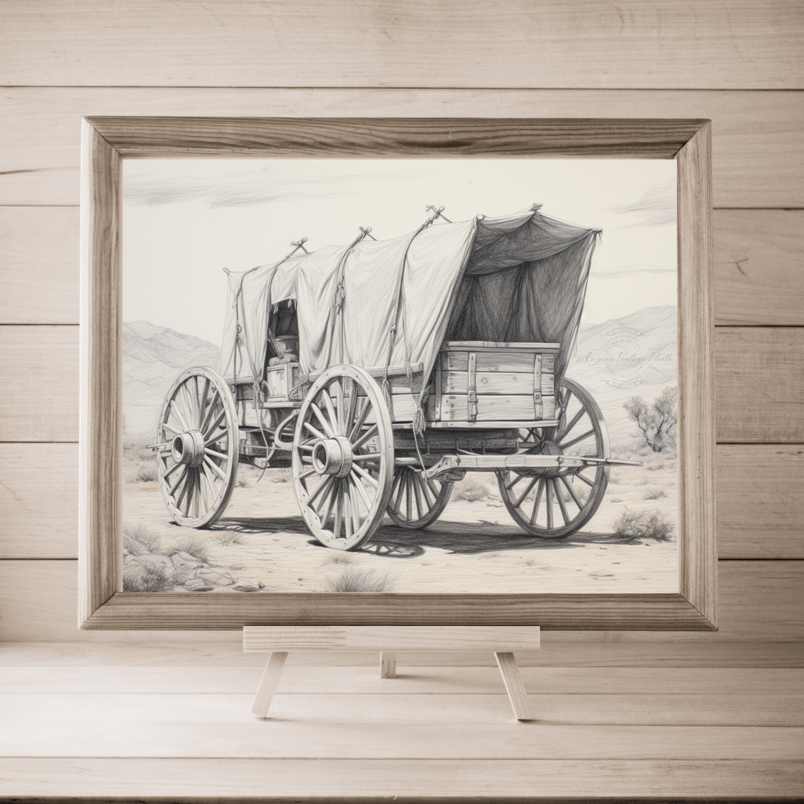 PRINTABLE Covered Wagon Pencil Sketch Drawing Grey-tone Pencil on Paper ...