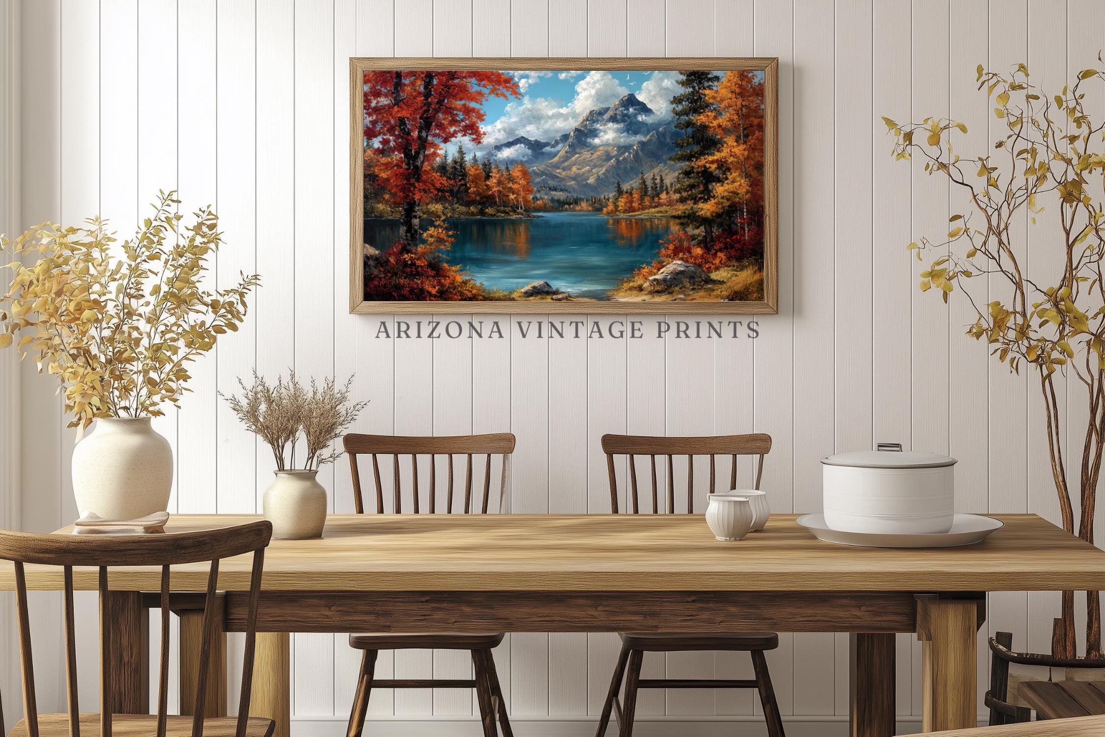 PRINTABLE - Mountainside Lake in the Fall | Rustic Farmhouse Painting ...
