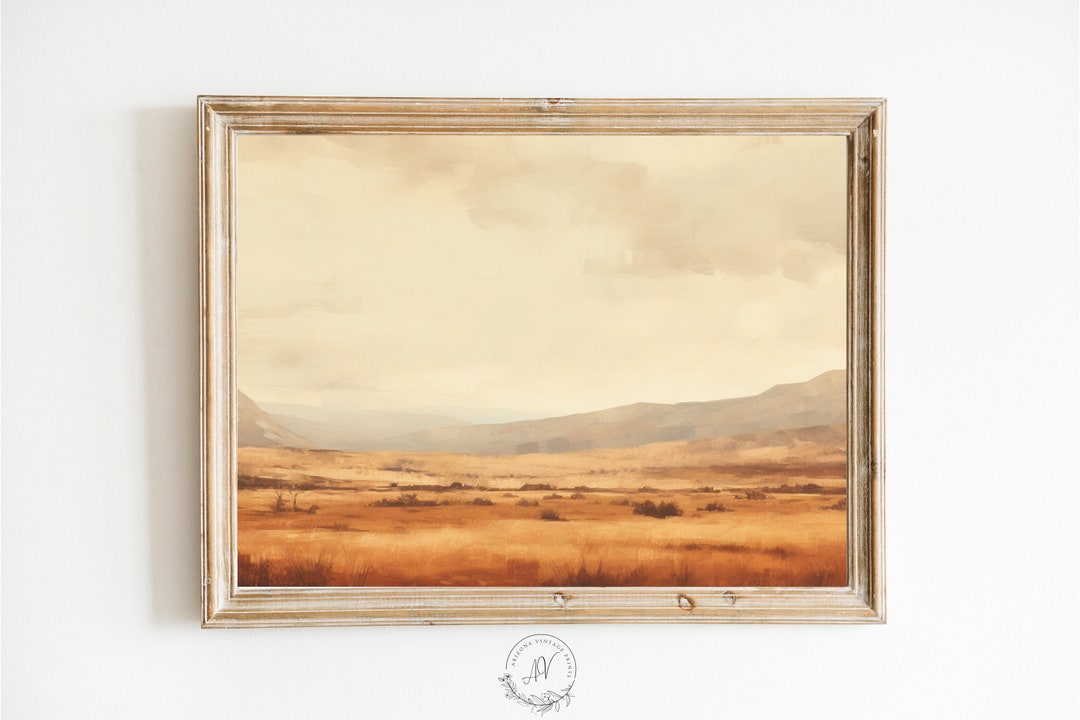 PRINTABLE Abstract Desert Landscape With Mountains Painting Wall Art ...