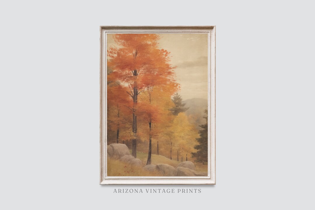 PRINTABLE Vintage Fall Foliage Landscape | Antique Landscape Painting ...