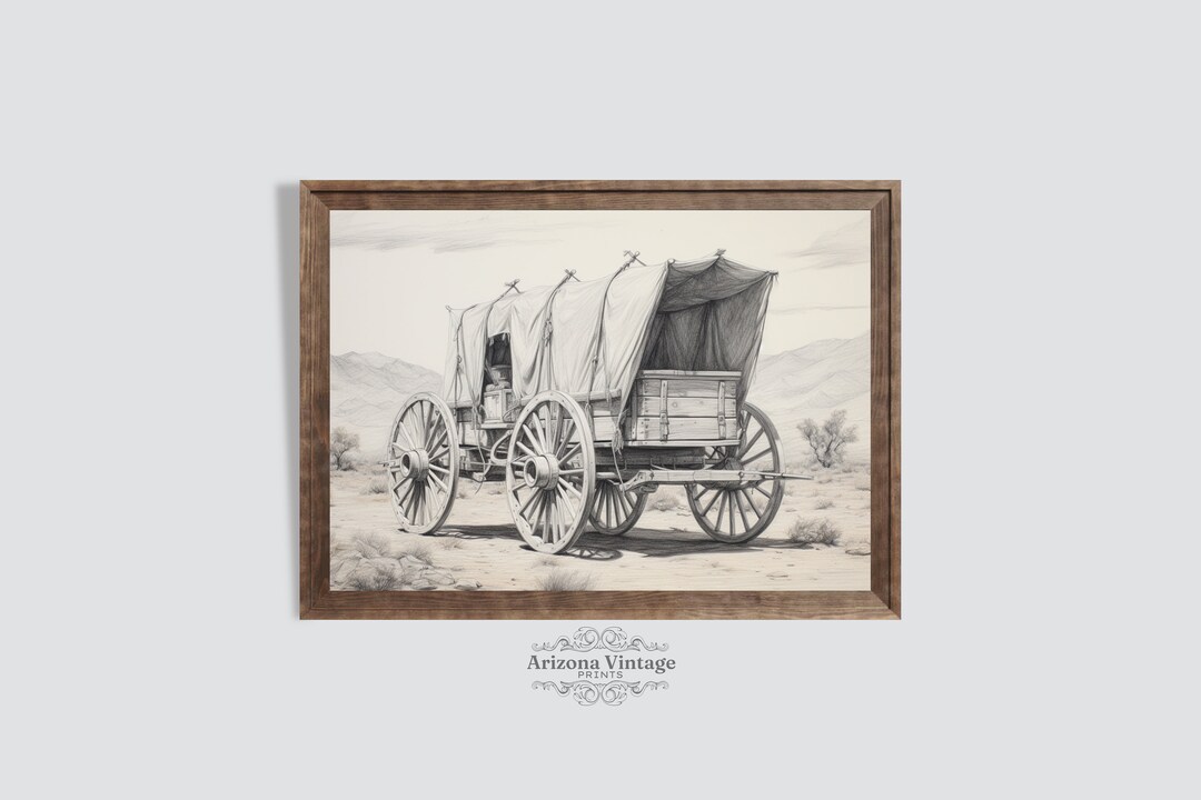 PRINTABLE Covered Wagon Pencil Sketch Drawing | Grey-tone Pencil on ...