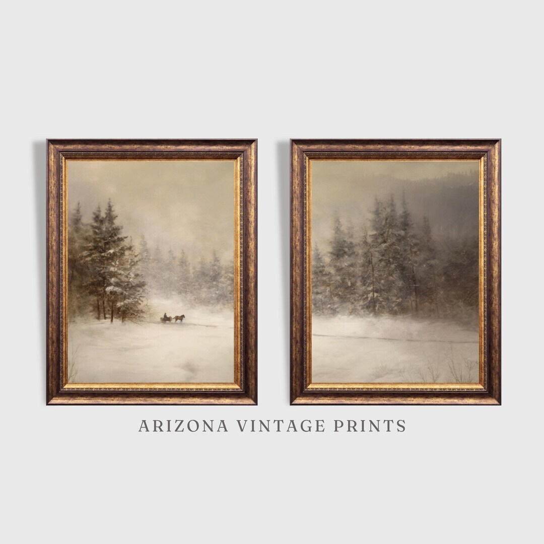 PRINTABLE Diptych 2 Panel - Snowy Winter Landscape Vintage Print ...
