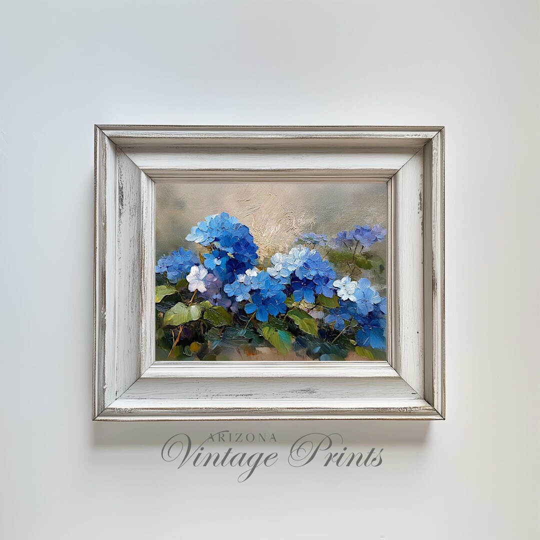 PRINTABLE - Vintage Blue Hydrangeas | Impressionist Oil Painting ...