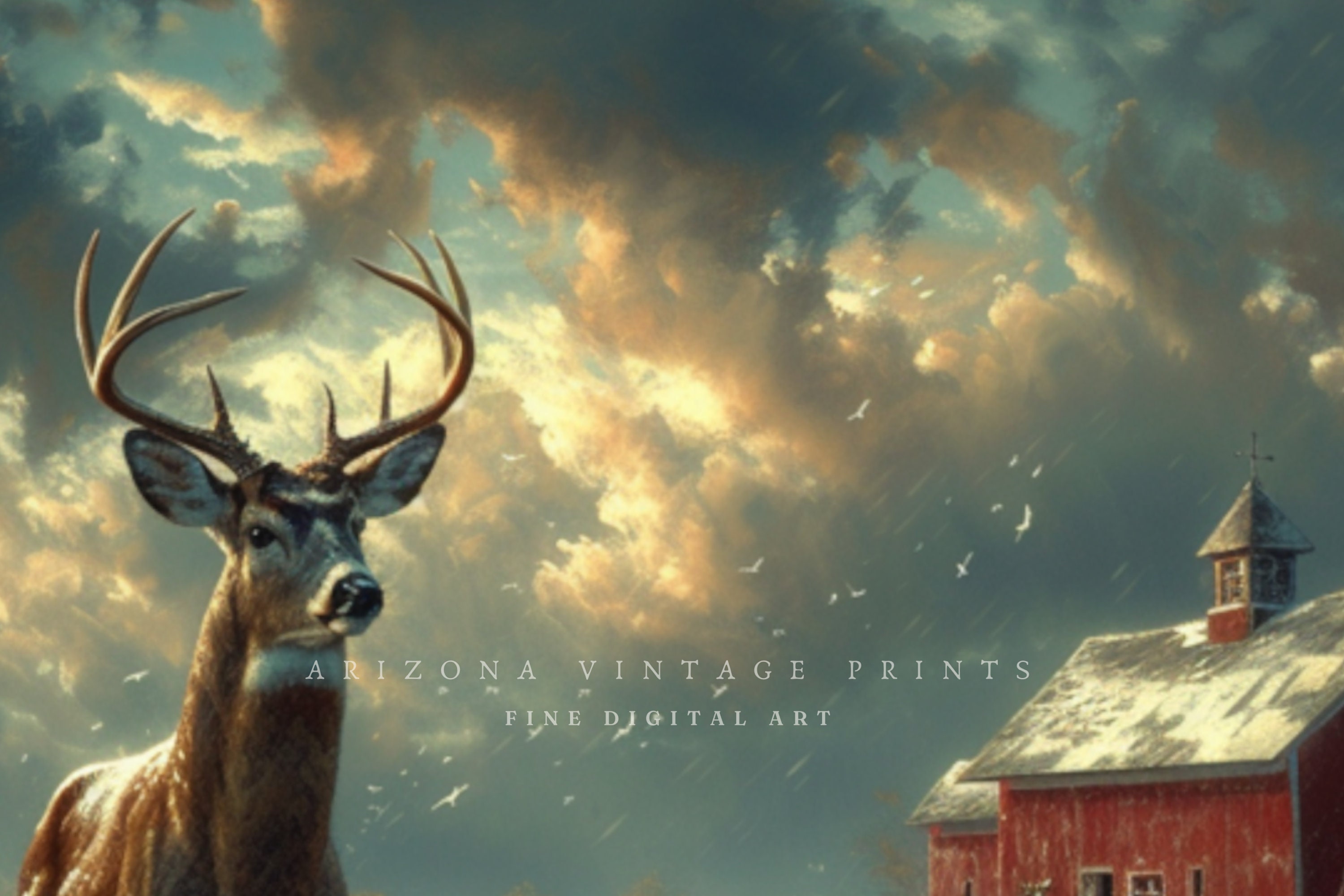 PRINTABLE Deer by the Barn Rustic Oil Painting Farmhouse Country Art ...